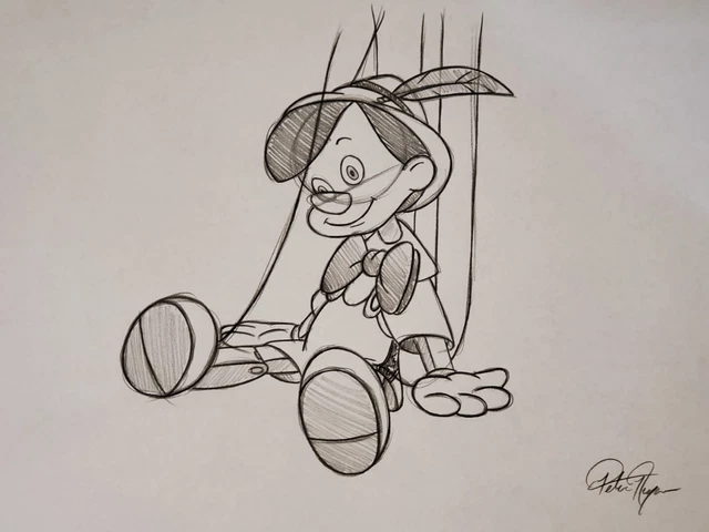 DISNEY PINOCCHIO PUPPET Drawing/sketch animation signed hand made £23. ...