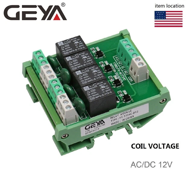 4 CHANNEL RELAY Module 1 SPDT DIN Rail Mount 12V DCAC Interface Relay ...