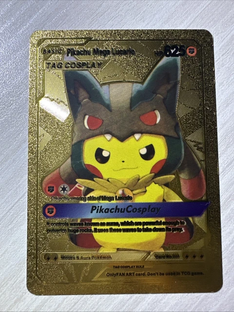 PIKACHU MEGA LUCARIO Cosplay Gold Foil Card FanArt Pokemon Card #009 ...