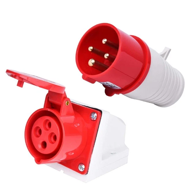 HEAVY DUTY INDUSTRIAL Plug and Socket Connector IP44 Waterproof 4core ...
