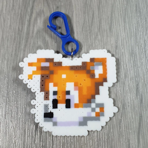 SONIC THE HEDGEHOG Tails Keyring Gaming Bead Art Pixel Sprite Perler ...
