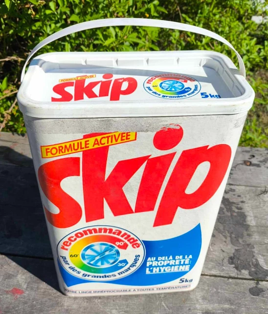 VINTAGE ANCIEN BARIL de lessive rectangulaire SKIP Vide avec couvercle ...