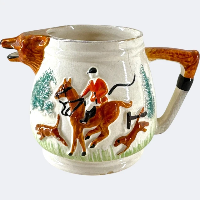 VINTAGE FOX HUNTING Relief Milk Jug Widecombe Horse Hound Scene Novelty ...
