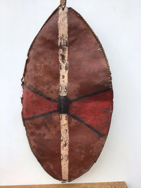 LARGE ANTIQUE AFRICAN MAASAI HIDE WARRIOR SHIELD, HAND PAINTED, 19th ...