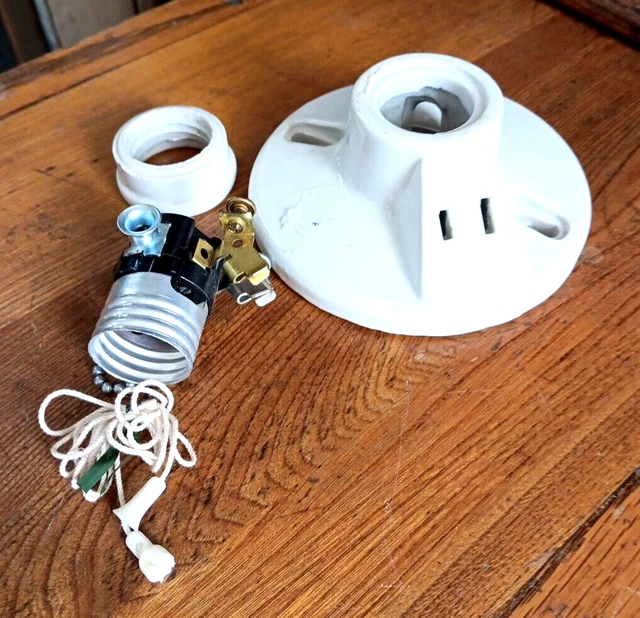 PULL CHAIN MEDIUM Base Lamp Socket Interior & side Outlet for Porcelain ...