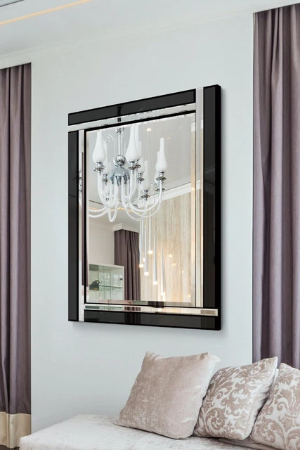 LARGE MIRROR MODERN Black Double Art Deco Wall 2Ft4 X 3Ft4 70cm X 100cm ...