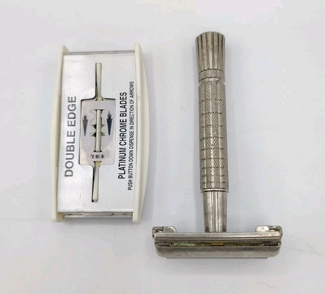 VINTAGE GILLETTE SAFETY Razor with Twist Handle L4 - W Extra Double ...