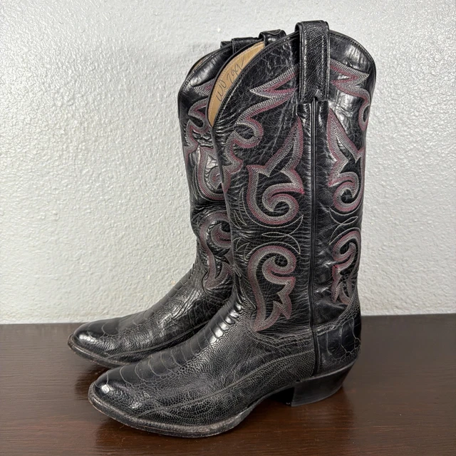 VTG PANHANDLE SLIM Black Exotic Ostrich Leg Cowboy Western Boots Men's ...