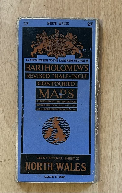 VINTAGE BARTHOLOMEW'S NORTH Wales Half Inch Contoured Map Sheet 27 On ...