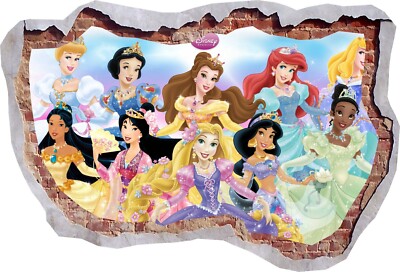 DISNEY PRINCESS 3D Effect Smashed Crack Wall View Sticker Poster Vinyl ...