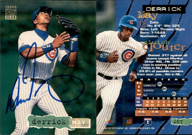 CARTE DERRICK MAY signée 1994 Stadium Club #287 Chicago Cubs Auto AU ...