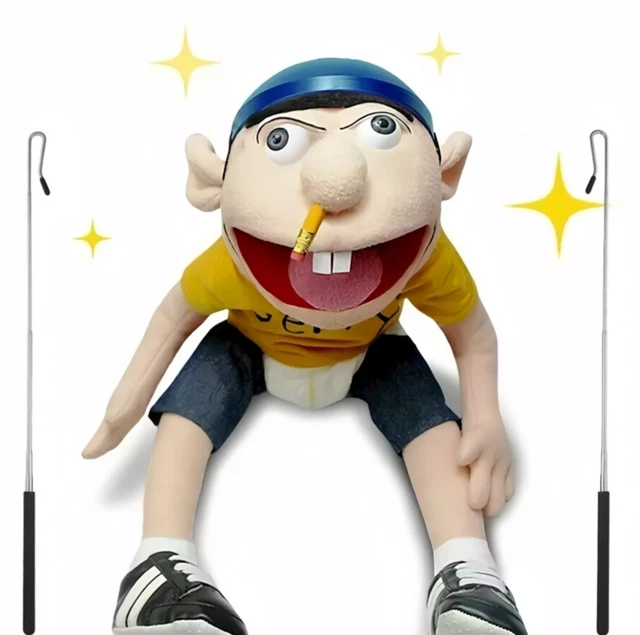 JEFFY PUPPET SML Hand Plush Toy with 2 Metal Rods | 60cm Stuffed Doll ...