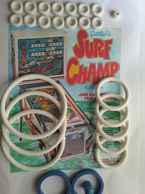 FLIPPER.GOTTLIEB-SURF CHAMP-SURFER-KIT ELASTIQUES-DOIGT De Batteur Bleu ...