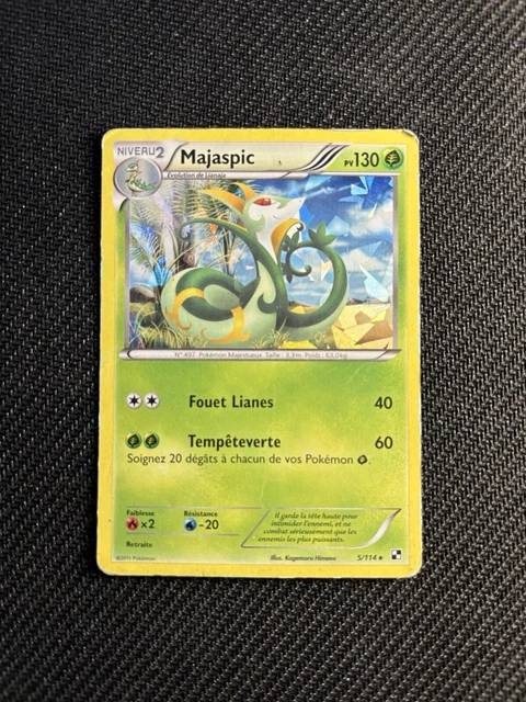 CARTE POKÉMON MAJASPIC 5/114 Holo Mosaïque Rare Noir & blanc 2011 FR ...