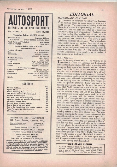 AUTOSPORT MAGAZINE APRIL 19, 1957 = jan harrison driver £5.45 - PicClick UK