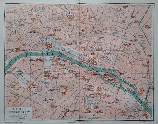CITY MAP OF Paris, inner city, France, scale 1:22500, Meyer 1897 £7.69 ...