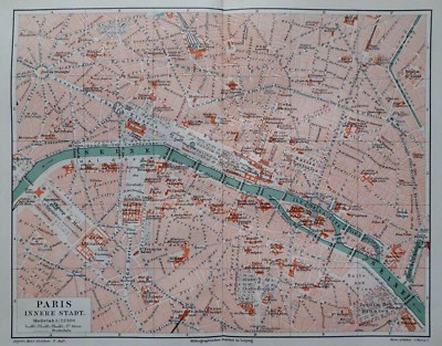 MAP OF PARIS, Inner City, France, 1:22500 scale, Meyer 1897 £8.11 ...