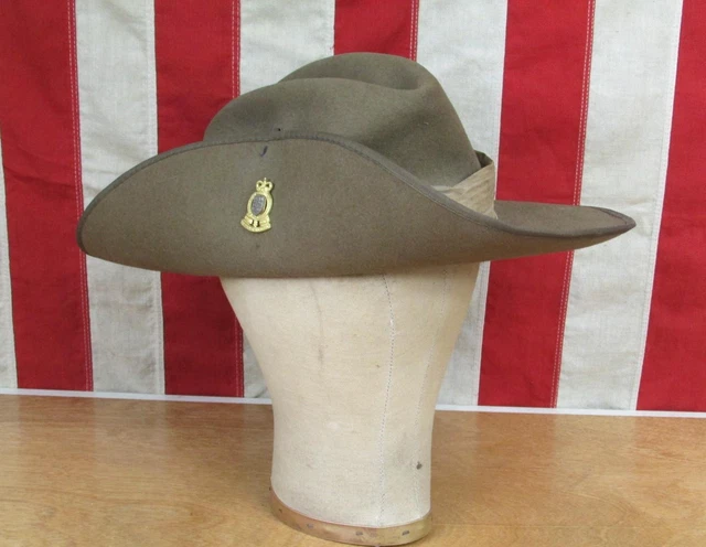 VINTAGE WWII AUSTRALIAN Army Royal Corps Military Slouch Hat w/Pin 6 3/ ...