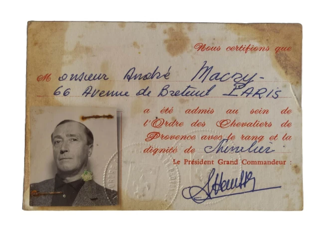 CARTE DE LEGITIMATION Ordre Des Chevaliers De Provence Mr Macry EUR 18 ...