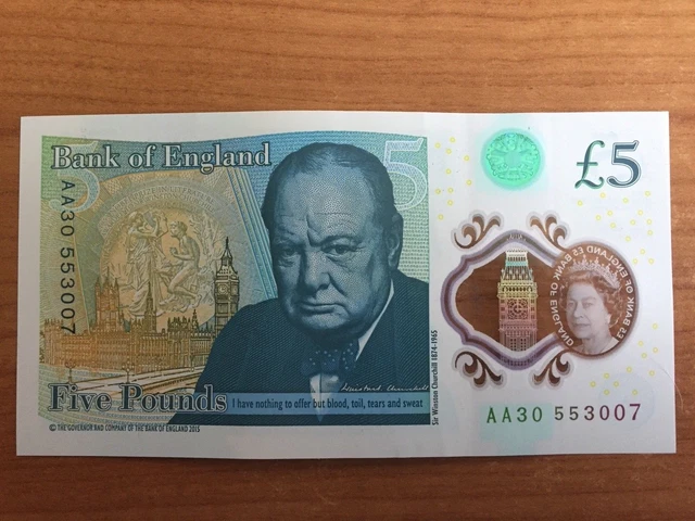 POLYMER FIVE POUND Note - AA30 + 007 - Rare AA & 'James Bond' In Serial ...