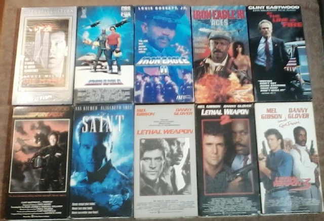 LOT DE 10 cassettes ACTION VHS - Iron Eagle 1-3 Arme Létale 1-3 Firefox ...