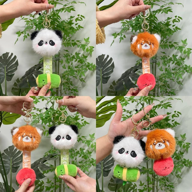 PLUSH PANDA RACCOON Keychain With Pull String For Bag Decoration And ...