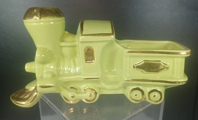 VINTAGE MID CENTURY Modern Ceramic Train 8.5" Long in Classic Green ...