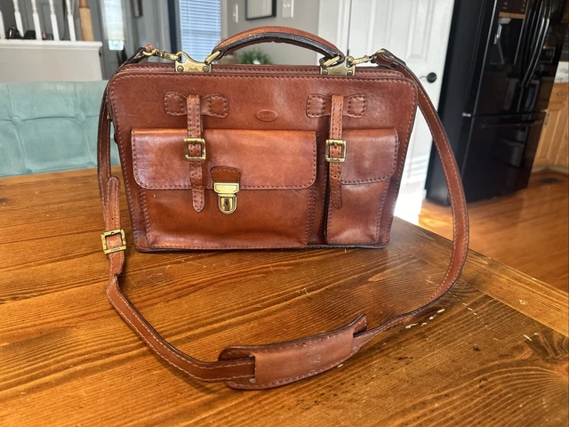 VINTAGE LARELLA BROWN Leather Bag Portfolio Briefcase Shoulder Strap ...