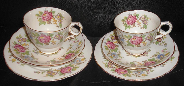 PAIR OF VINTAGE Royal Stafford Bone China Rochester Pattern Trios £15. ...