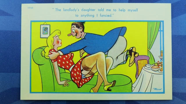 Saucy Comic Postcard 1950s Big Boobs Nylons Stockings Innuendo Told Help Myself Eur 7 74
