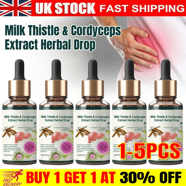 MILK THISTLE CORDYCEPS Extract Herbal Drop Liver Kidney Cleanse Detox ...