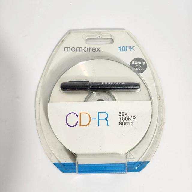 MEMOREX PRINTABLE CD-R 52x 700MB 80 Minute 10-Pack White Sealed with ...