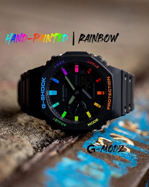 CUSTOM HAND-PAINTED G-SHOCK GA-2100 CasiOak Rainbow Mod Unique Watch ...