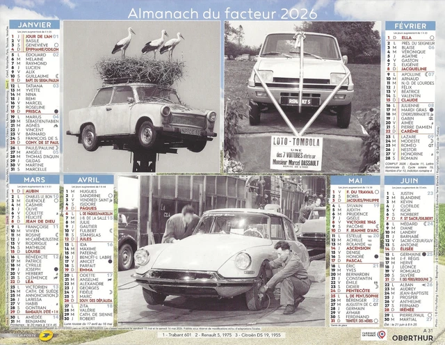 CALENDRIER DU FACTEUR 2026 - Almanach mural Voitures d’Antan & Scènes ...