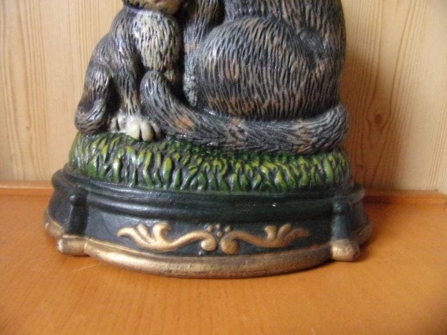 SCULPTURE STATUETTE BUTOIR Cale Porte Fonte Ancien Chat avec Chaton EUR ...