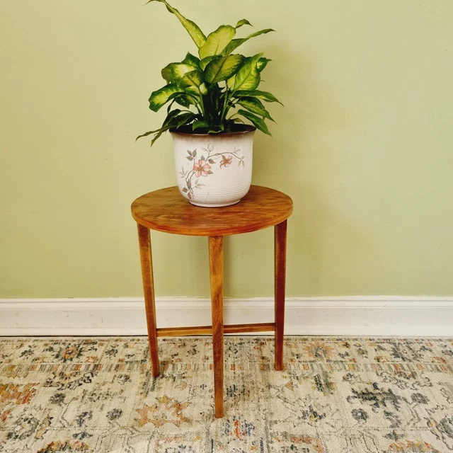 ANCIENNE PETITE TABLE basse ronde en teck pliante chevet table d ...