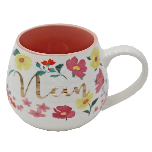 CERAMIC NAN MUG with Gold Wording Floral Design Mother's Day Gift £8.49 ...