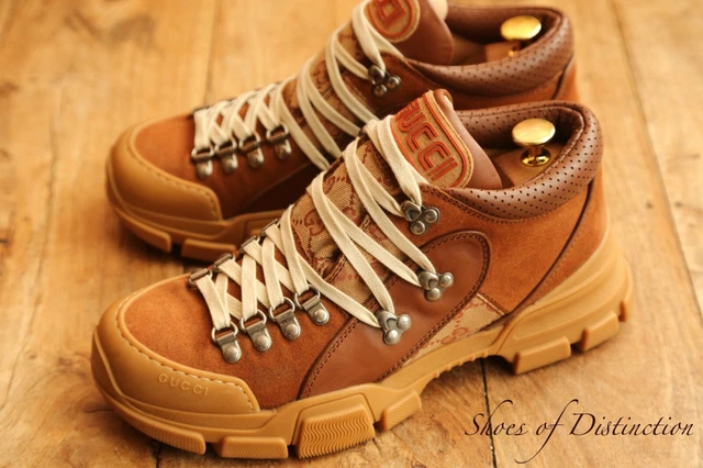 GUCCI FLASHTREK BRICK Red Tan Suede Leather Derby Boots Shoes UK 7 US 8 ...