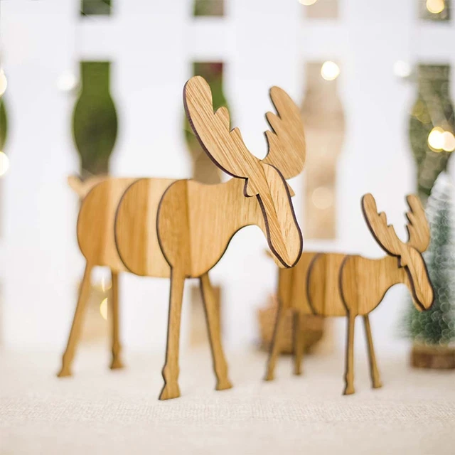 4 PCS DEER Figurines Small Reindeer Figures Animal Wood Decoration £8. ...