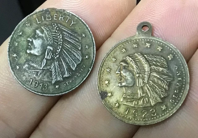 TWO US EAGLE Liberty Indian Head Gaming Tokens 1913 1923 made in ...