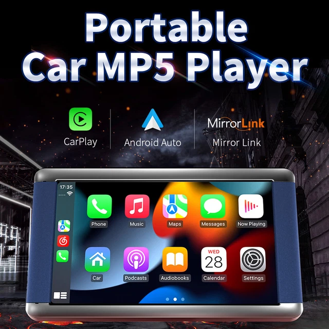 7& PORTABLE CAR MP5 Player Bluetooth Monitor Wireless Carplay + 4 LED ...