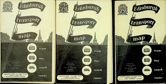 EDINBURGH TRANSPORT MAPS - Tram, Bus, Coach Routes 1953-56 3xBundle £6. ...