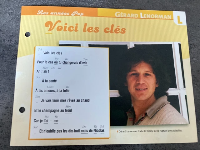 CARTE FICHE PLAISIR De Chanter Gerard Lenorman Voici Les Cles EUR 2,50 ...