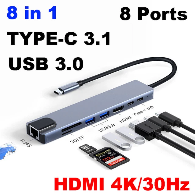 8-IN-1 MULTIPORT ADAPTER RJ45 USB3.0 USB PD SD/TF Type-C To HDMI 87W ...