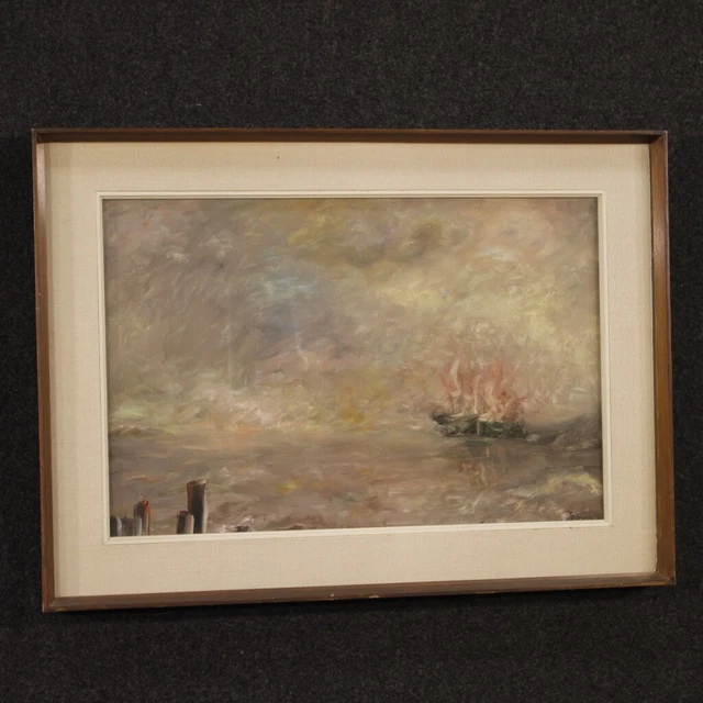 TABLEAU SIGNÉ PEINTURE marine paysage huile sur toile style ancien 900 cadre EUR 890,00 ...