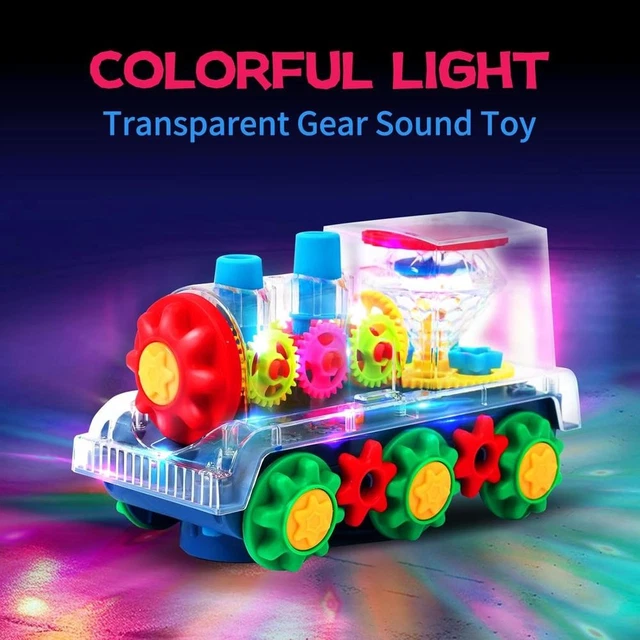 TRANSPARENT GEAR TOY Train Light Up Music Electric Toy 360 Rotating ...