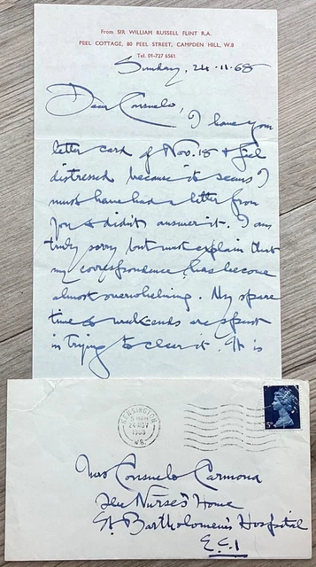 SIR WILLIAM RUSSELL Flint signed hand written letter with original ...