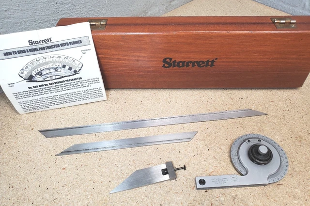 STARRETT NO. 359 precision universal bevel vernier protractor, 7" + 12 ...