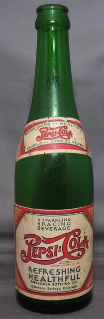 VINTAGE GREEN PEPSI Cola Glass Bottle w/ Paper Labels $24.95 - PicClick