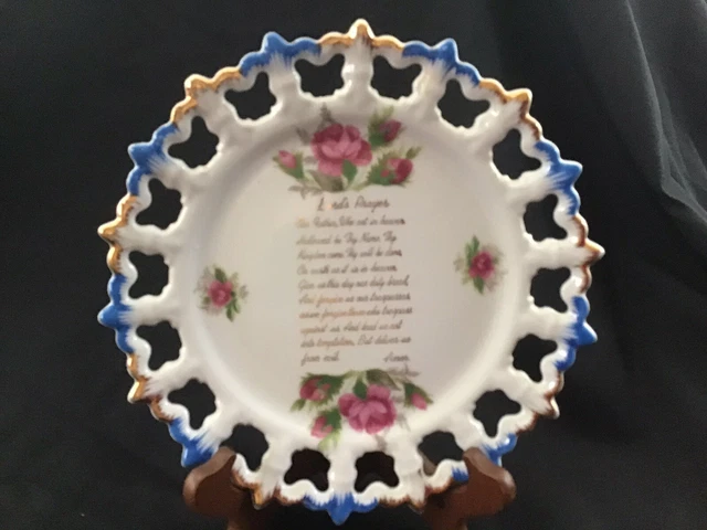 THE LORD’S PRAYER 8” plate royal blue and gold with pink roses £14.76 ...